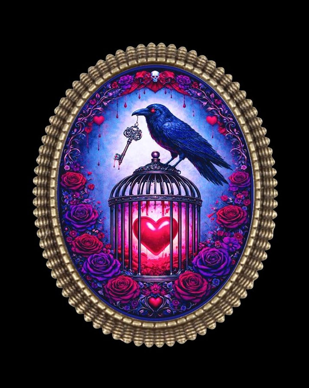 Gothic Raven & Caged Heart Valentine Brooch – Dark Romance Birdcage ...