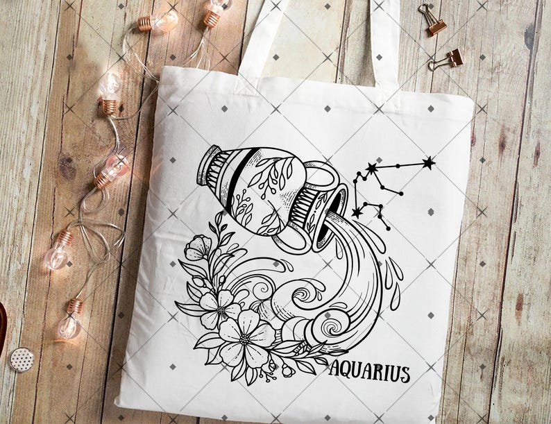Zodiac Aquarius Floral Png, Zodiac Png, Horoscope Png, Positive Zodiac Png - Etsy