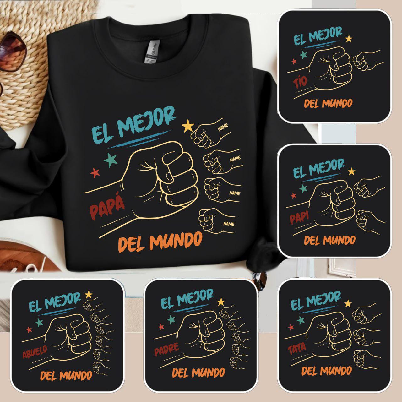 Personalized Toddler Kid El Mejor Papa Del Mundo Fist Bump Bundle Png ...