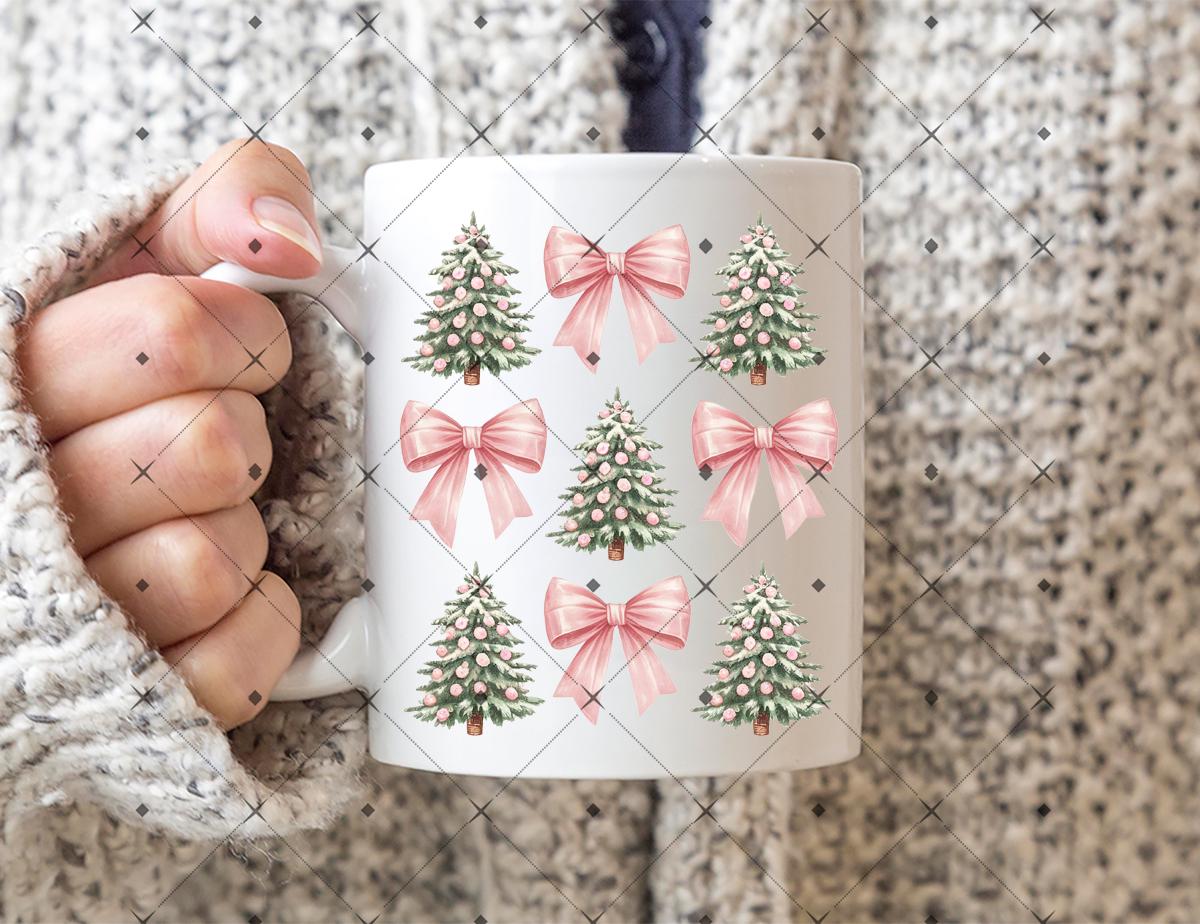 Coquette Christmas Tree Png, Pink Bows Png Retro Christmas Preppy Png ...