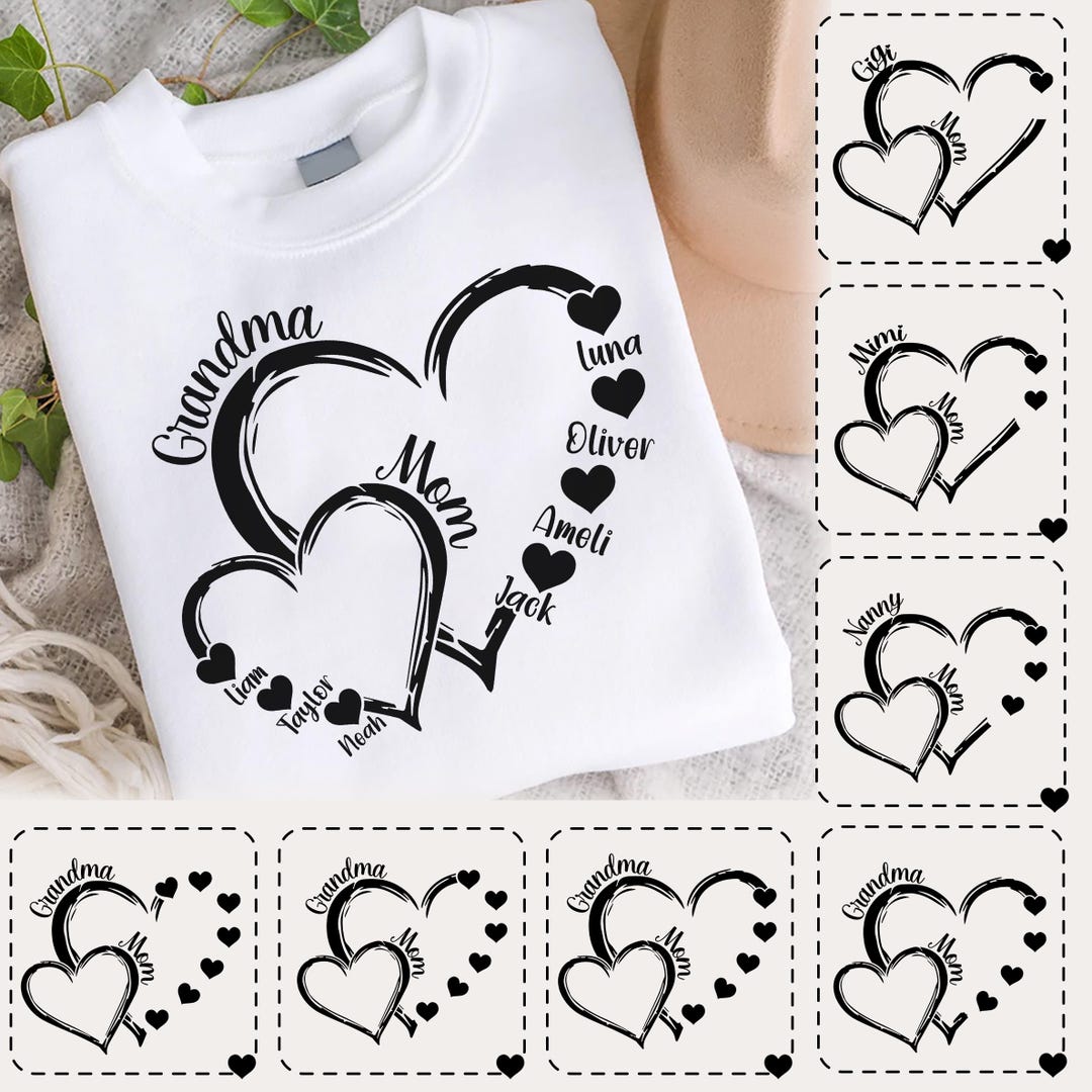 Bundle CUSTOM Heart Kid Name Grandma Mom Png, Grandma Png, Gift for Mom ...
