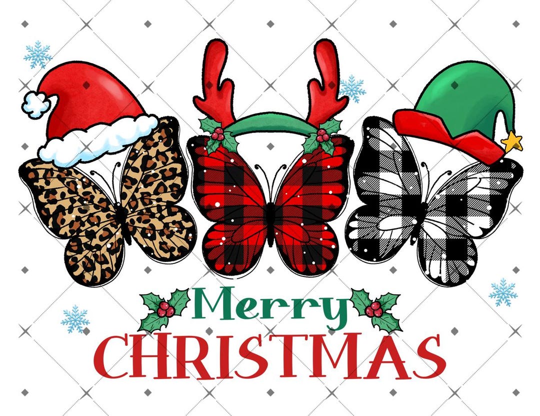 Merry Christmas Butterfly PNG, Plaid Leopard Butterfly PNG, Santa ...