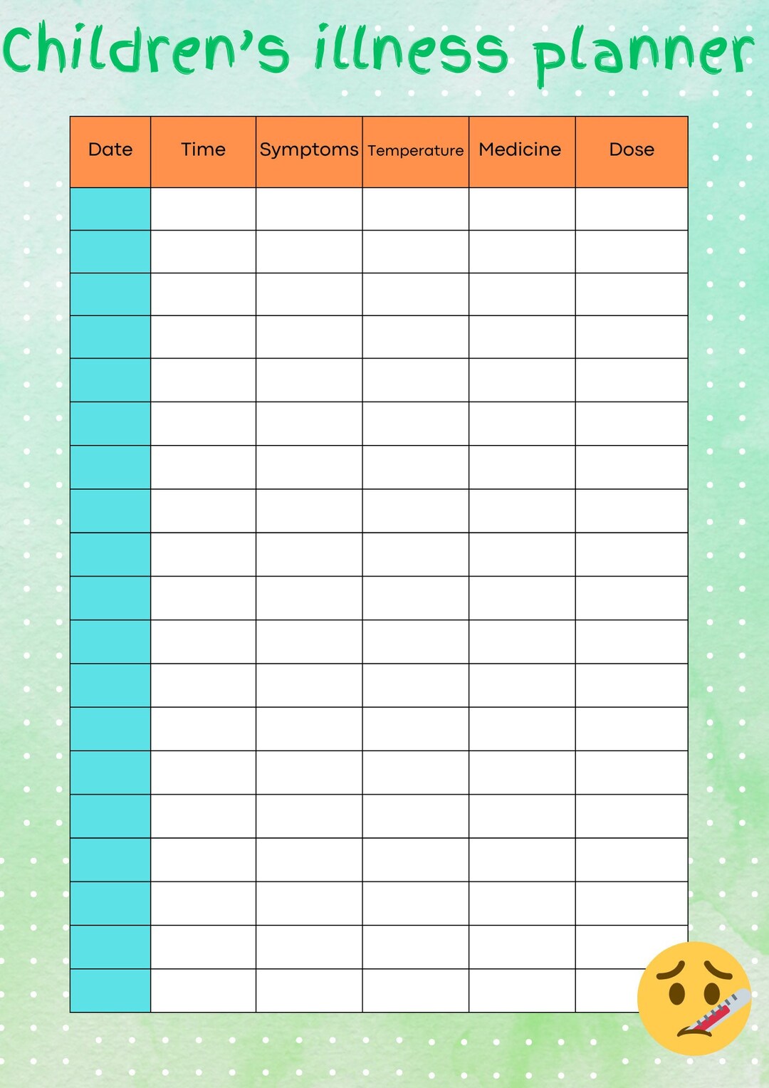 Digital Children's Illness Planner. Great for Parents and Caregivers ...