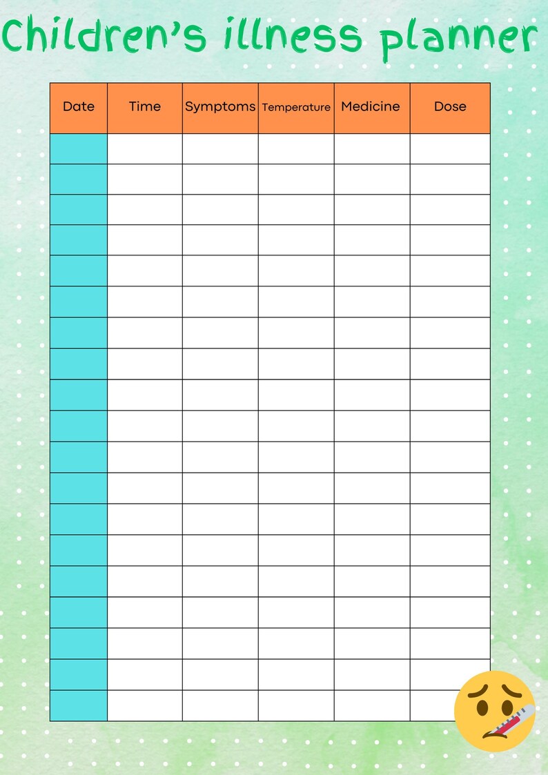 Digital Children's Illness Planner. Great for Parents and Caregivers ...