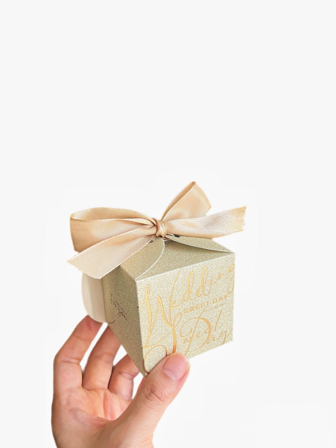 20 PCS Glitter Gold Paper Favor Box With Ribbon-sparkling Wedding Candy ...