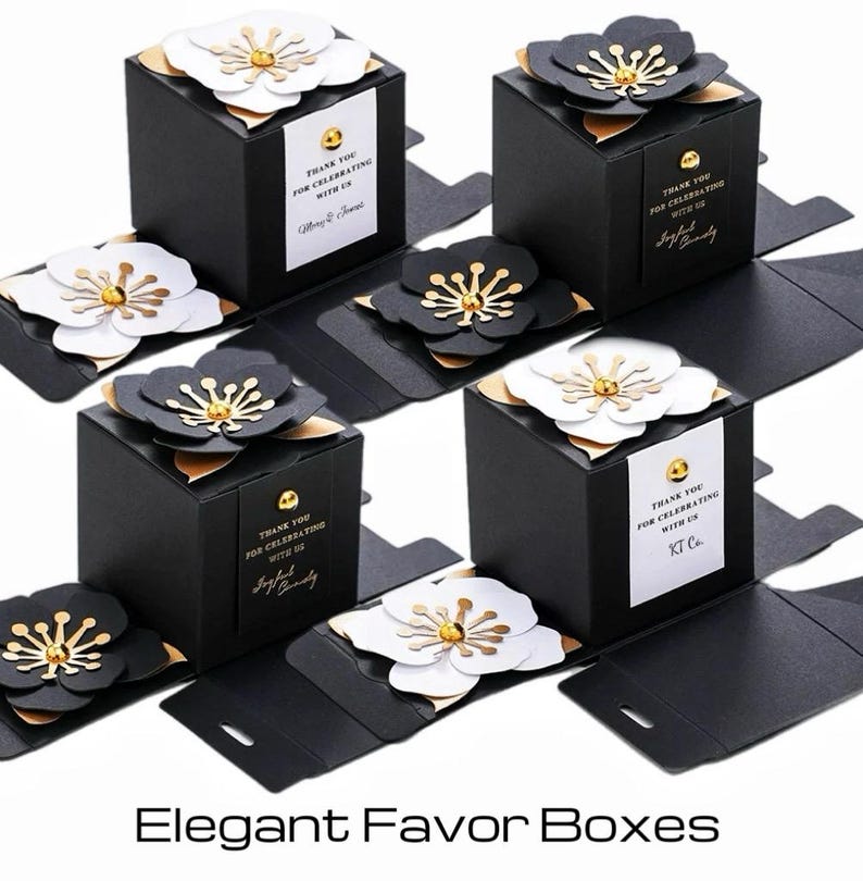 New 20 PCS Black 3D Floral Favor Boxes – Wedding, Birthday & Party ...