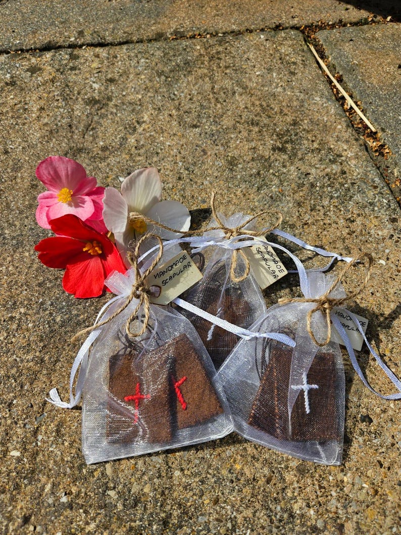 Hand Embroidered, 100% Wool Brown Scapular, White Cross, 46cm (18 ...