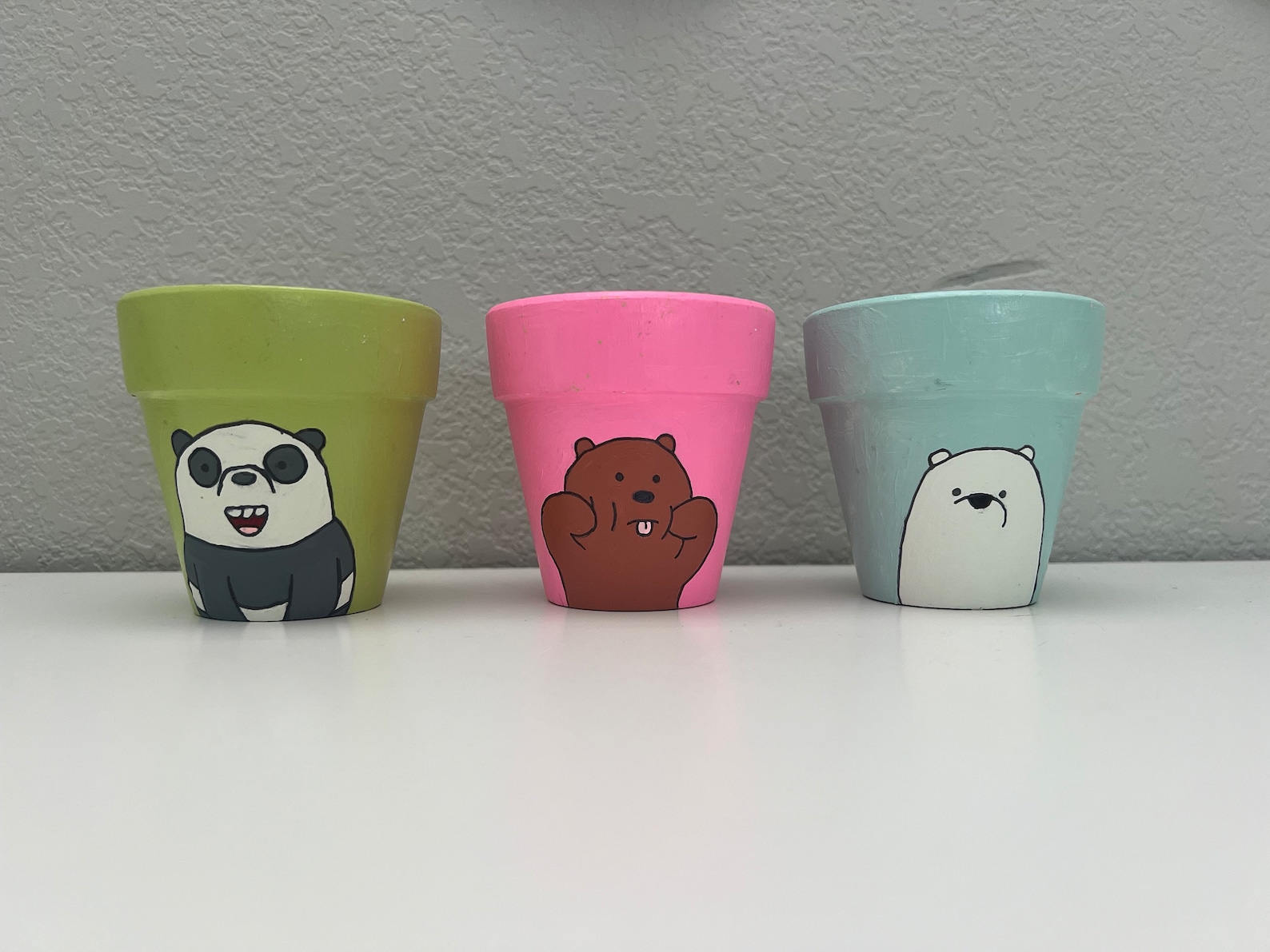 We Bare Bears Hand-painted Planter Pots Set - Etsy
