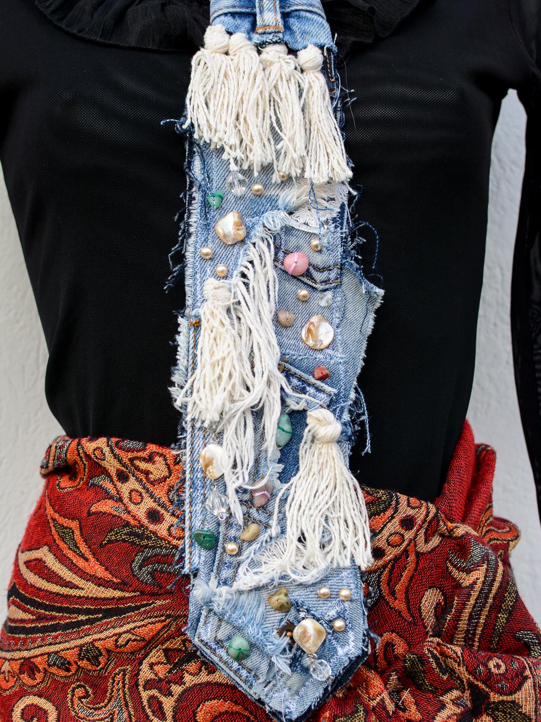 Denim Junk Tie • Artistic Boho Necktie • Reworked Jean Fabric Accessory ...