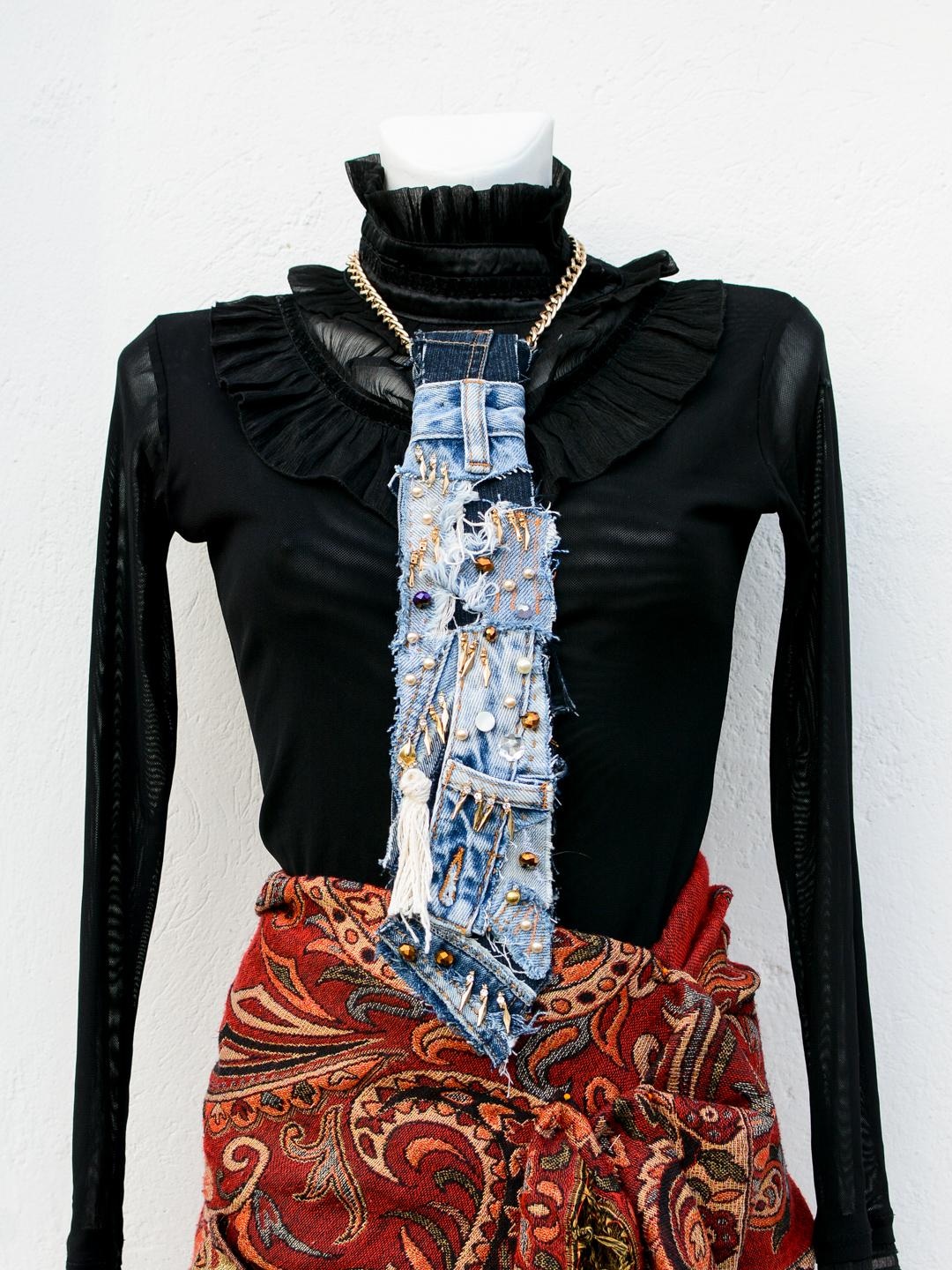 Denim Junk Tie • Artistic Boho Necktie • Reworked Jean Fabric Accessory ...