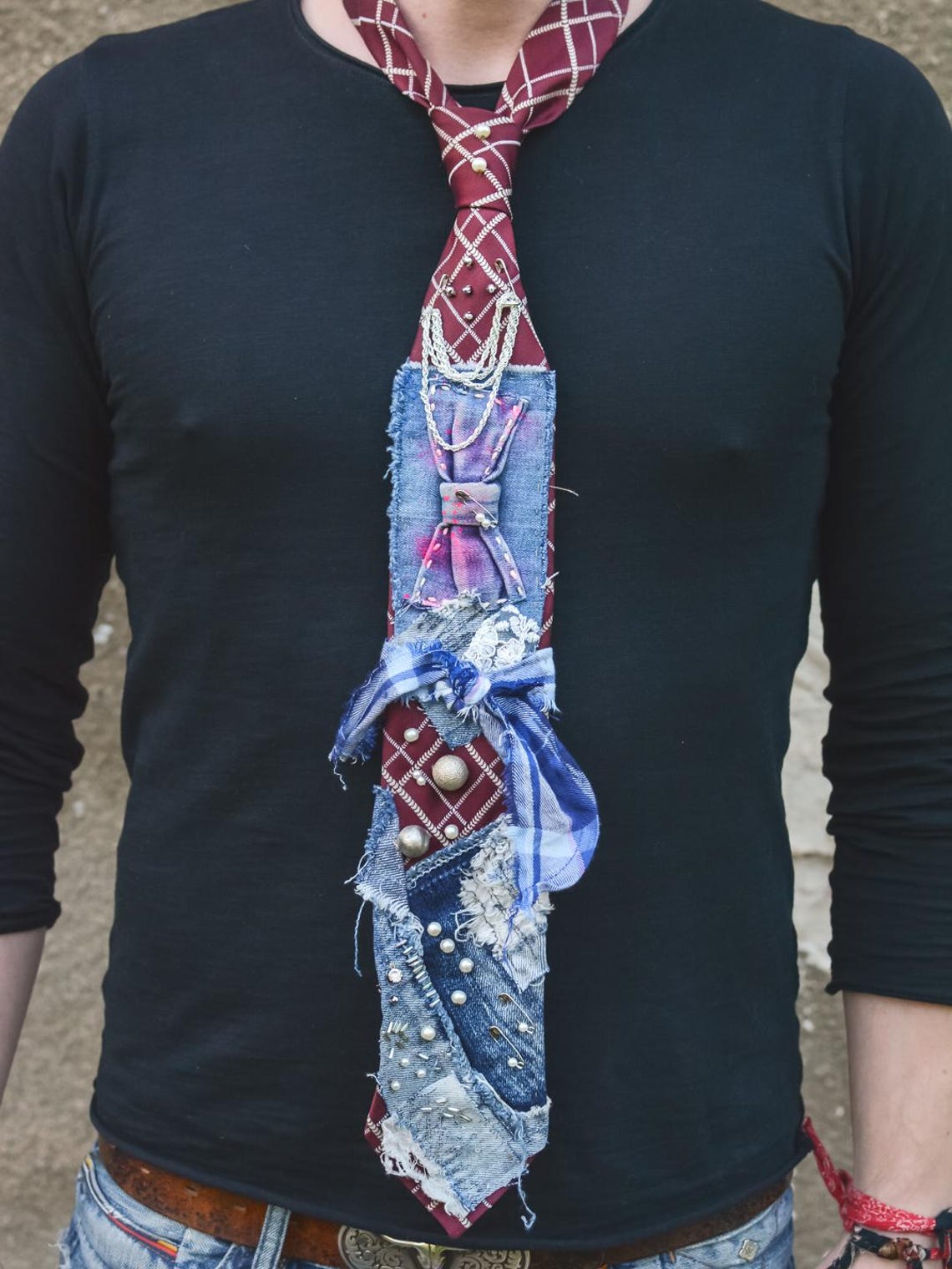 Denim Tie - Vintage Recycled Tie - Punk Clothing - Junk Tie - Etsy