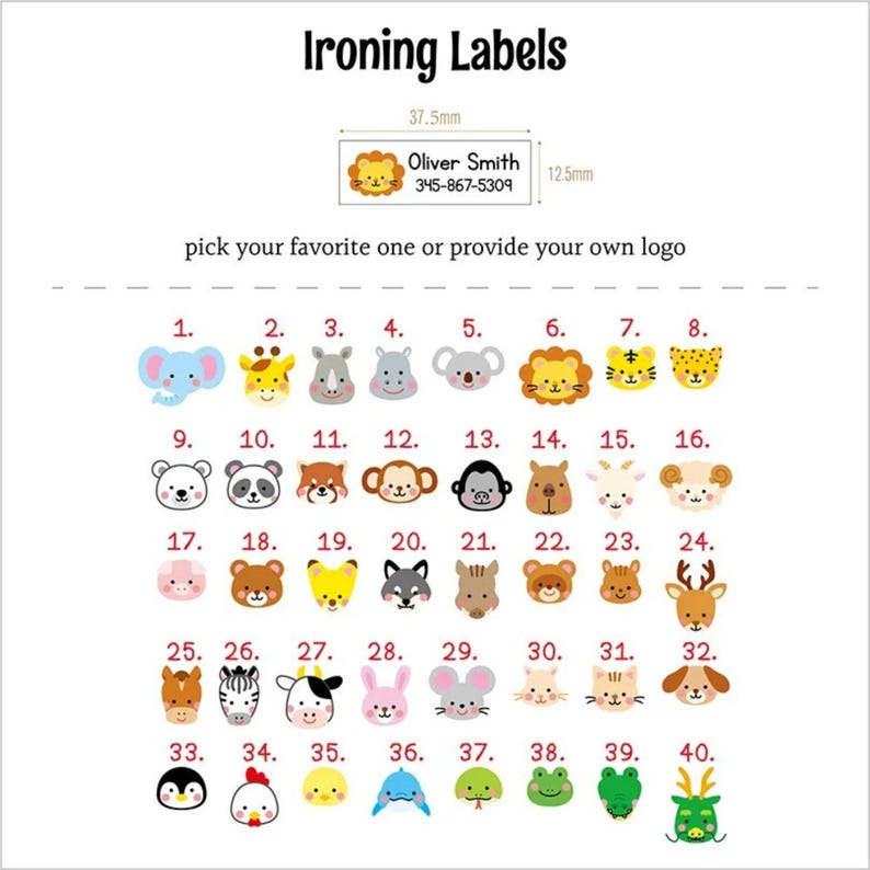 Custom Ironing Labels, School Labels, Personalized Names, Animal ...