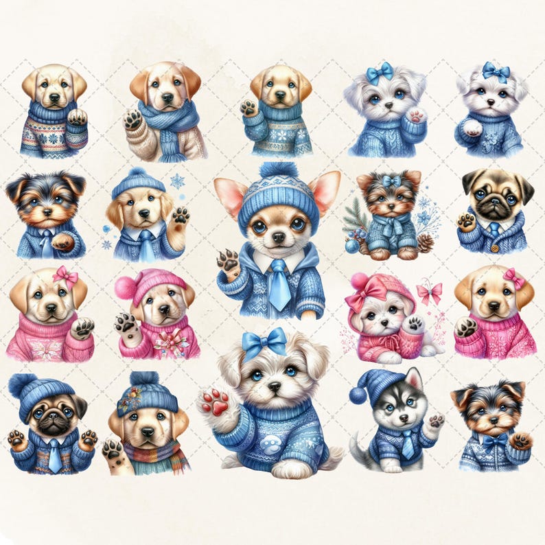 Cute Puppy Png Clipart L 35 Cute Puppies in Winter Sweaters Clipart PNG ...