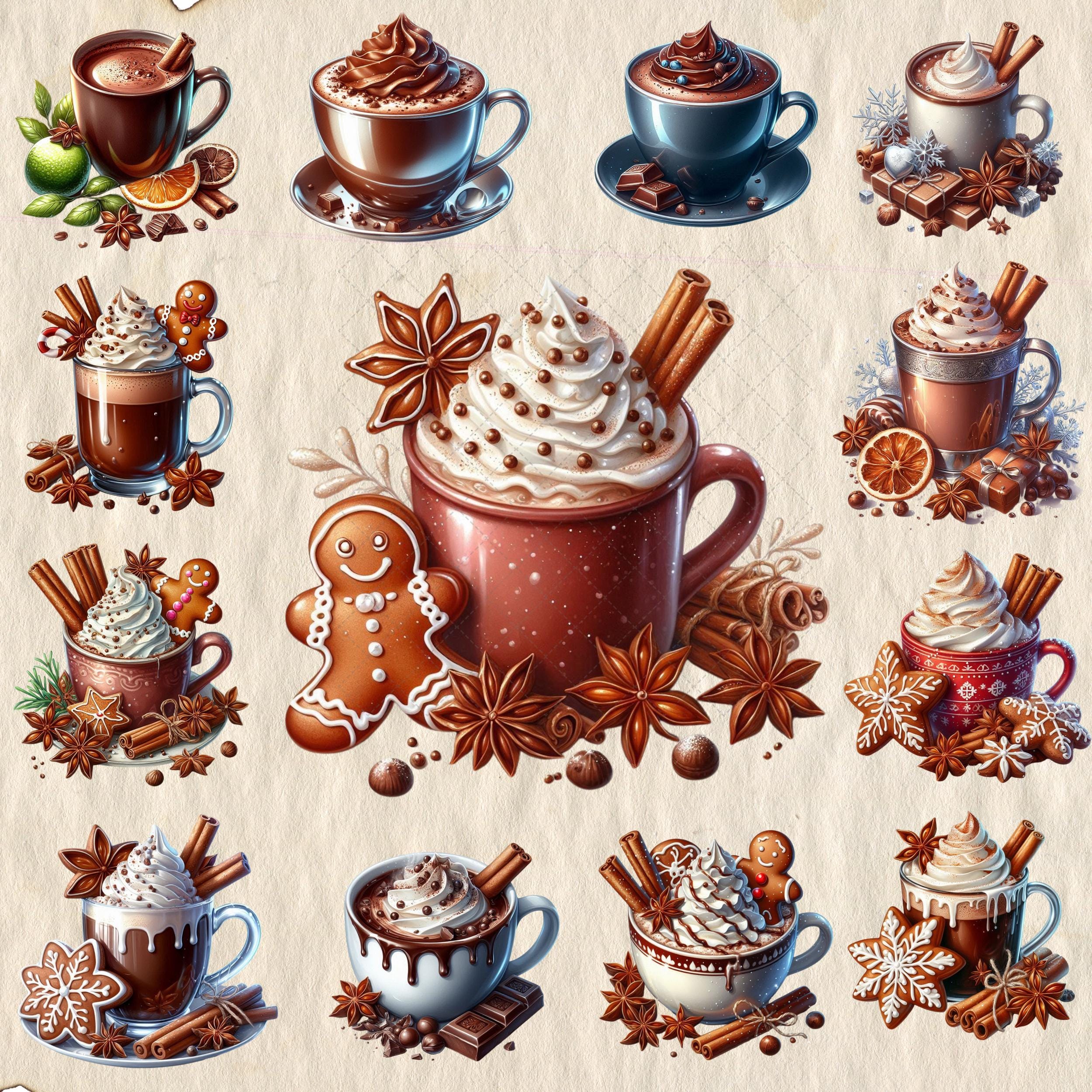 29, Hot Cocoa Clipart PNG Bundle Cute Winter Graphics and Designs for ...