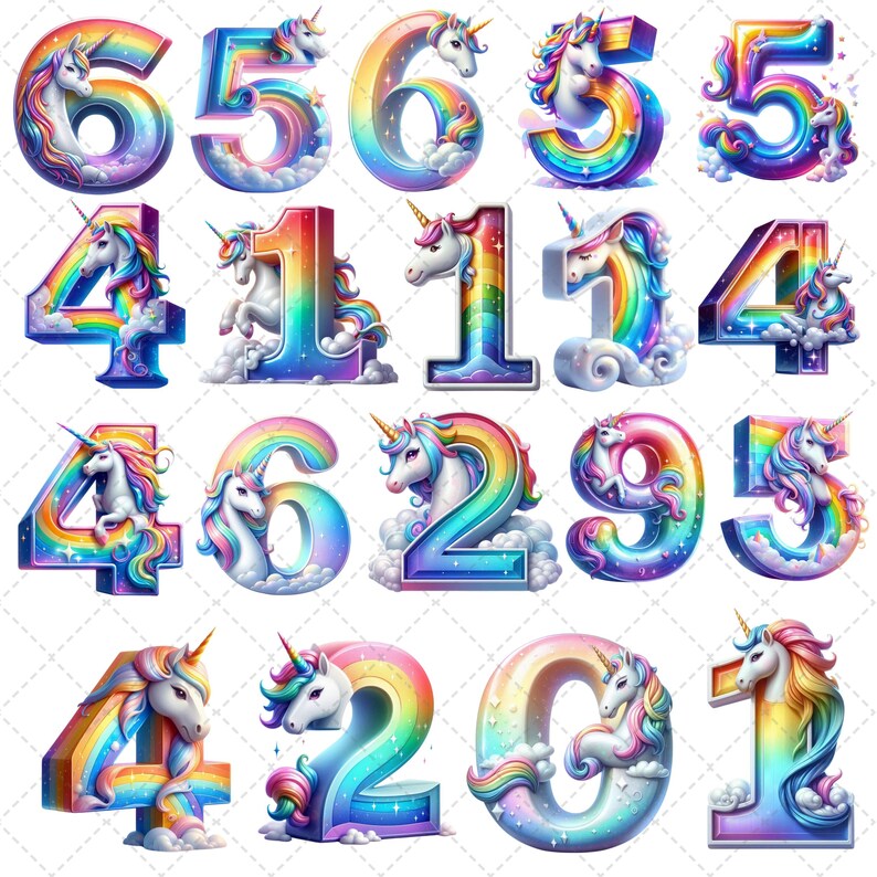 44+ Unicorn PNG Numbers | Unicorn Numbers PNG | Cute Unicorns Digital ...