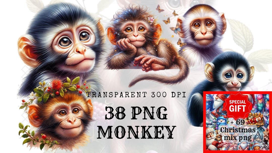 Monkey Clipart, 38 Monkey PNG, Cute Monkey Graphic for Kids, Printable ...