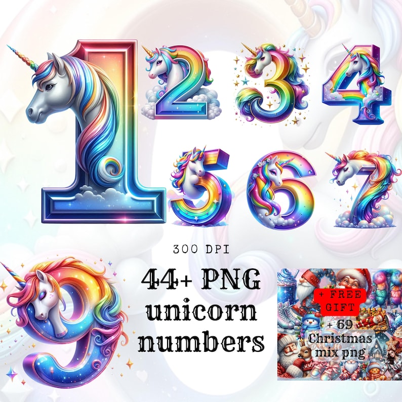 44+ Unicorn PNG Numbers | Unicorn Numbers PNG | Cute Unicorns Digital ...
