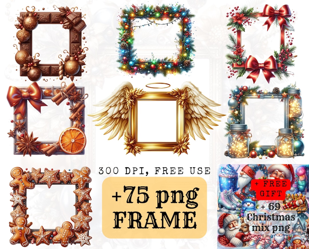 Christmas Frames Clipart - 75 PNG Festive Frame Graphics, Holiday ...