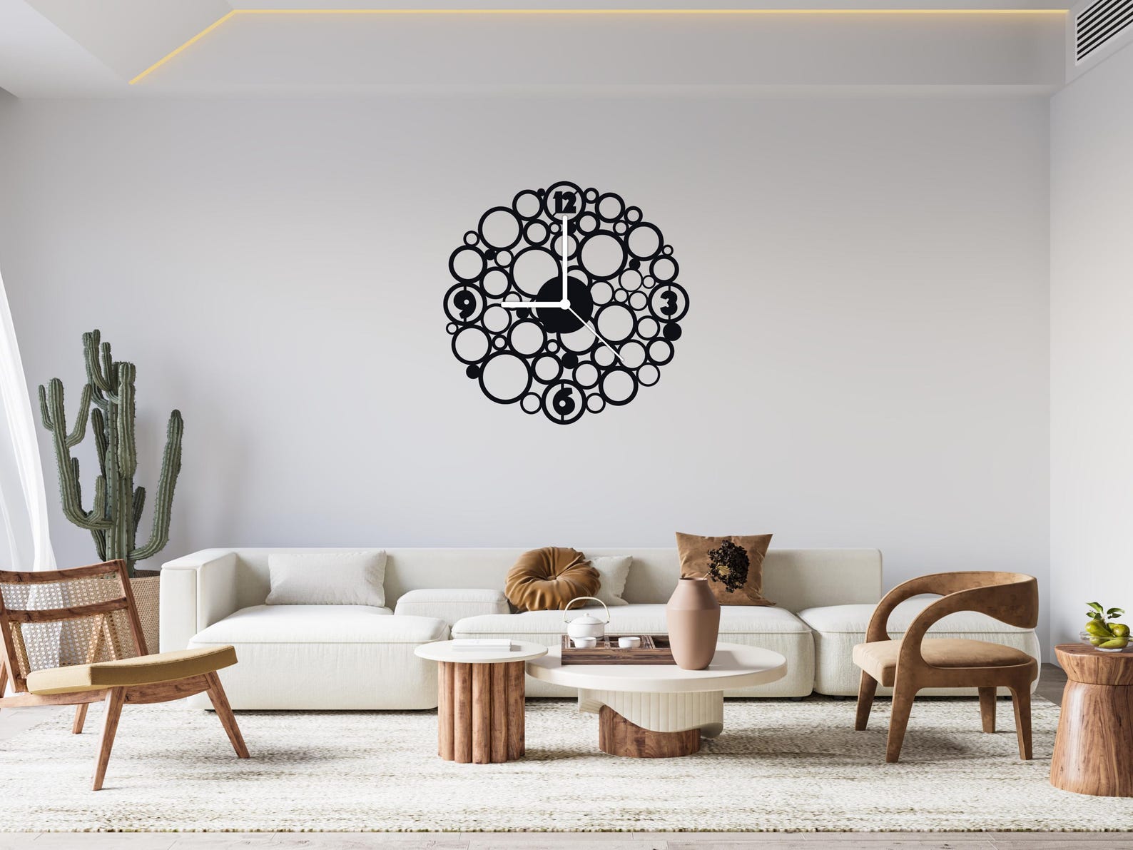 Numbered Metal Wall Clock, Circle Pattern Clock, Modern Silent Black ...