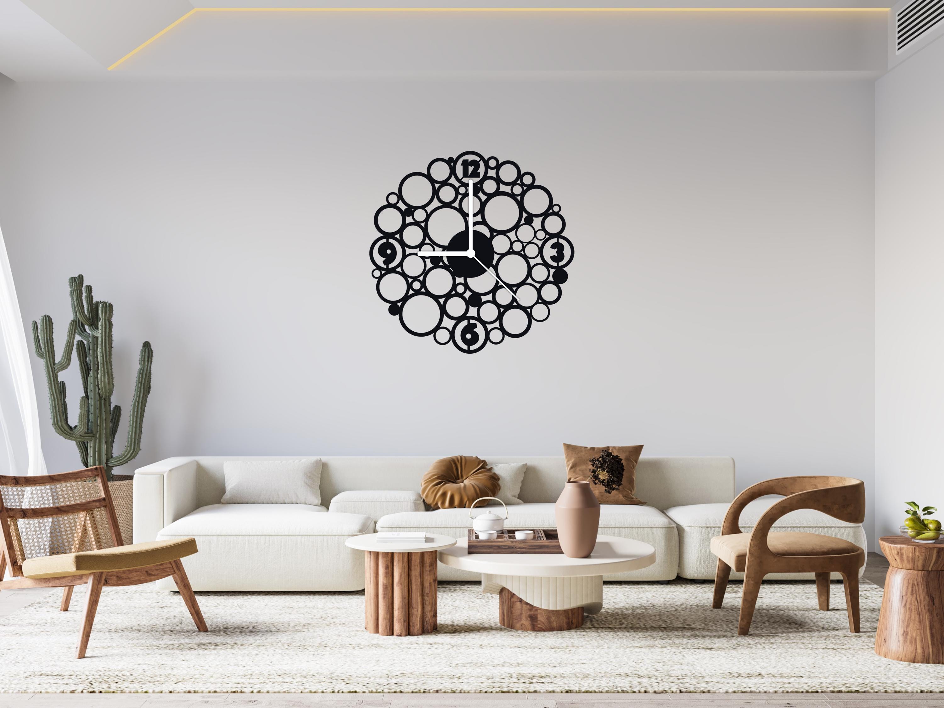 Numbered Metal Wall Clock, Circle Pattern Clock, Modern Silent Black ...