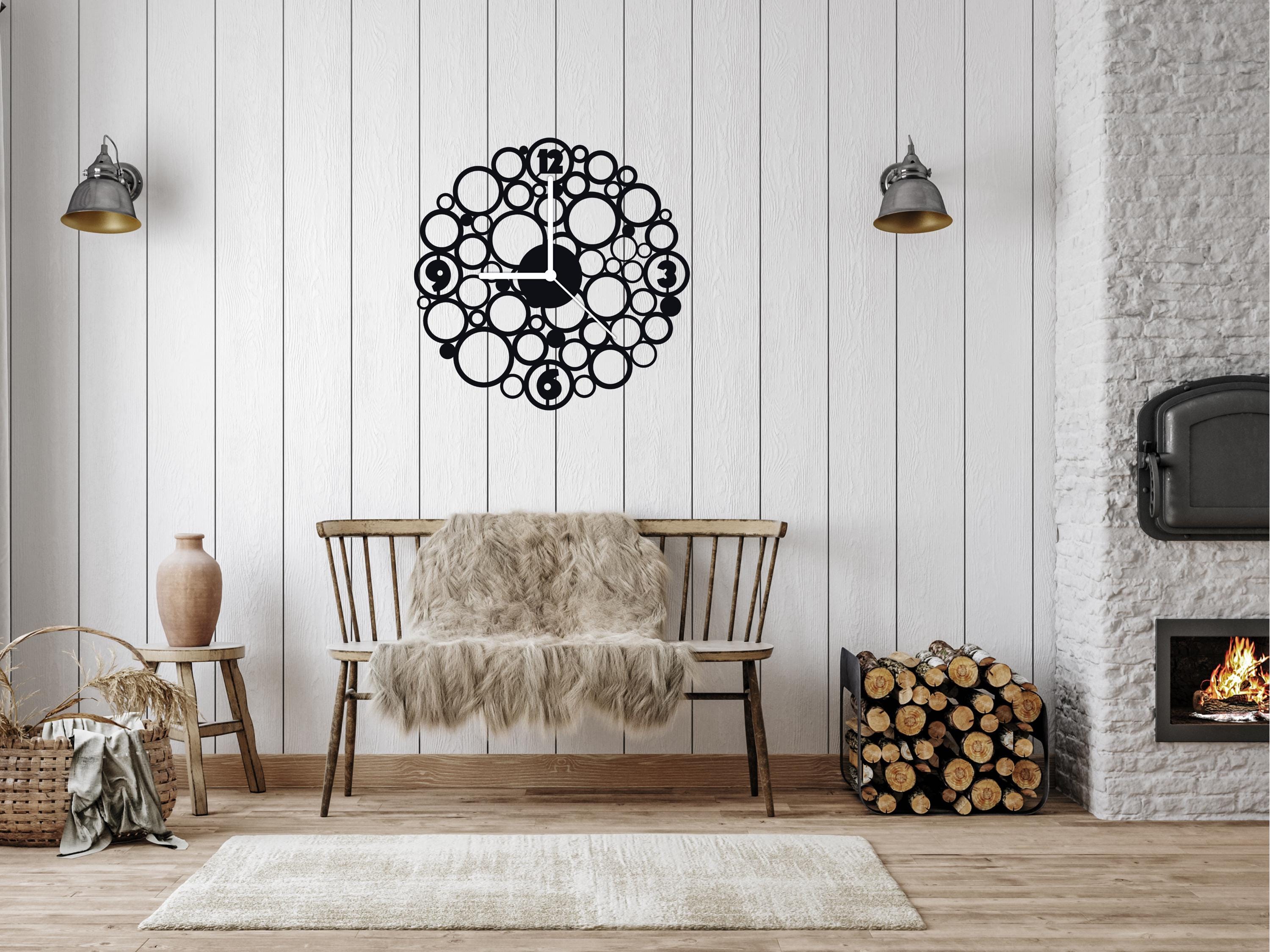 Numbered Metal Wall Clock, Circle Pattern Clock, Modern Silent Black ...