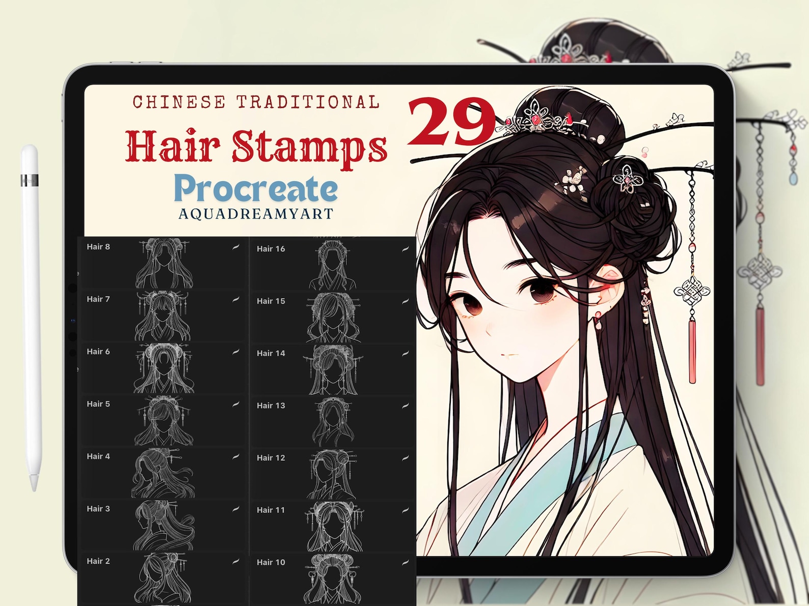 Procreate Hair Female Ancient Chinese Hair Style Traditional Hair ...
