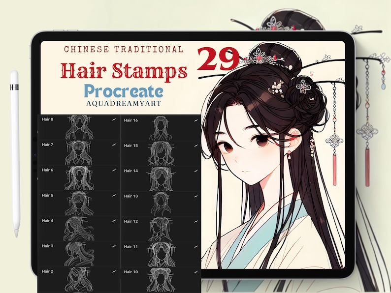 Procreate Hair Female Ancient Chinese Hair Style Traditional Hair ...