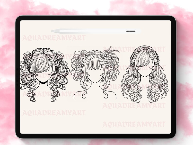 Procreate Hair Stamps Anime Hair Clipart Procreate Female Hair Design ...