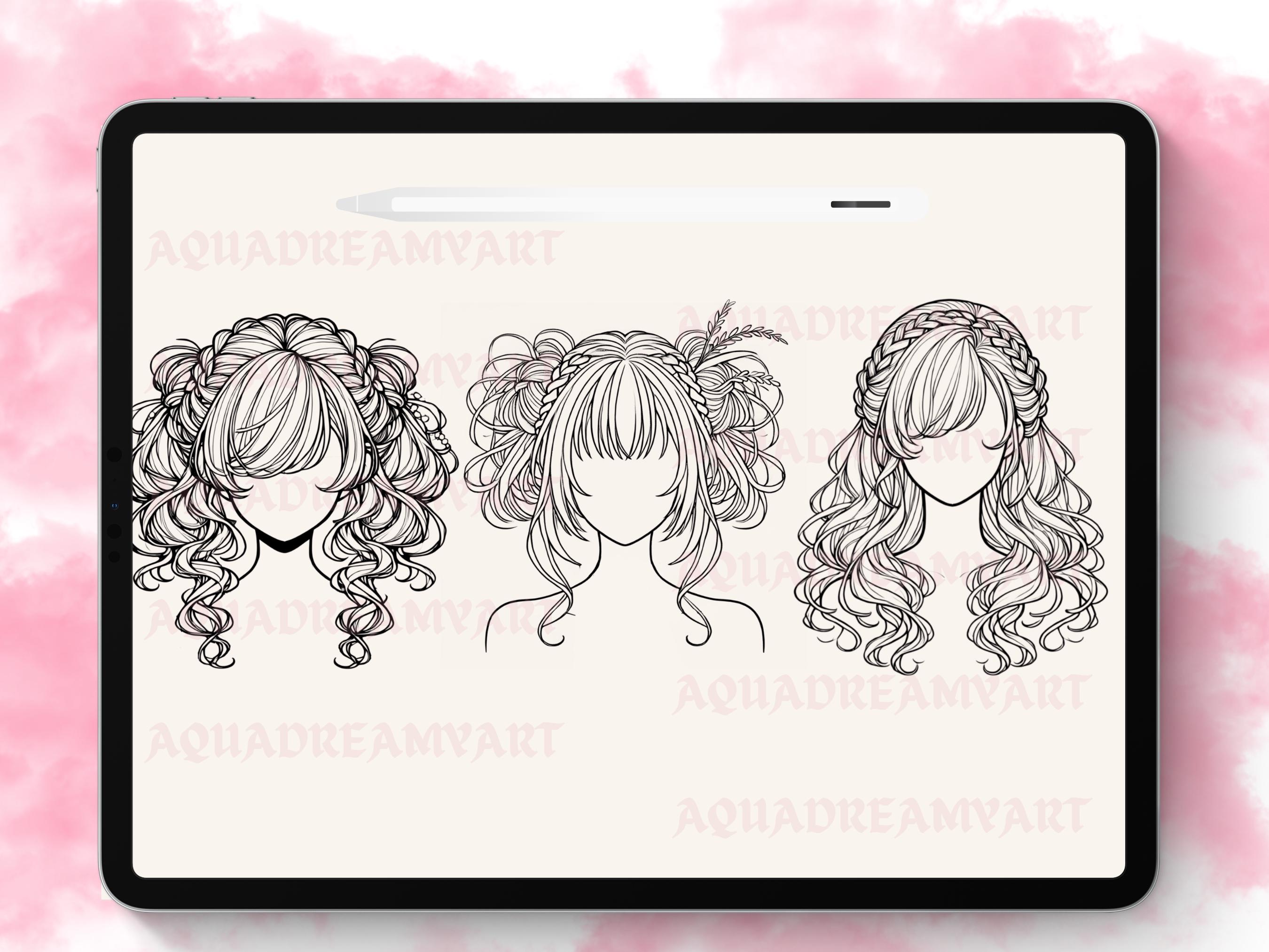 Procreate Hair Stamps Anime Hair Clipart Procreate Female Hair Design ...