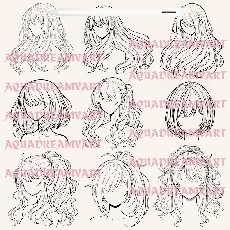 Procreate Hair Stamps Anime Hair Clipart Procreate Female Hair Design ...