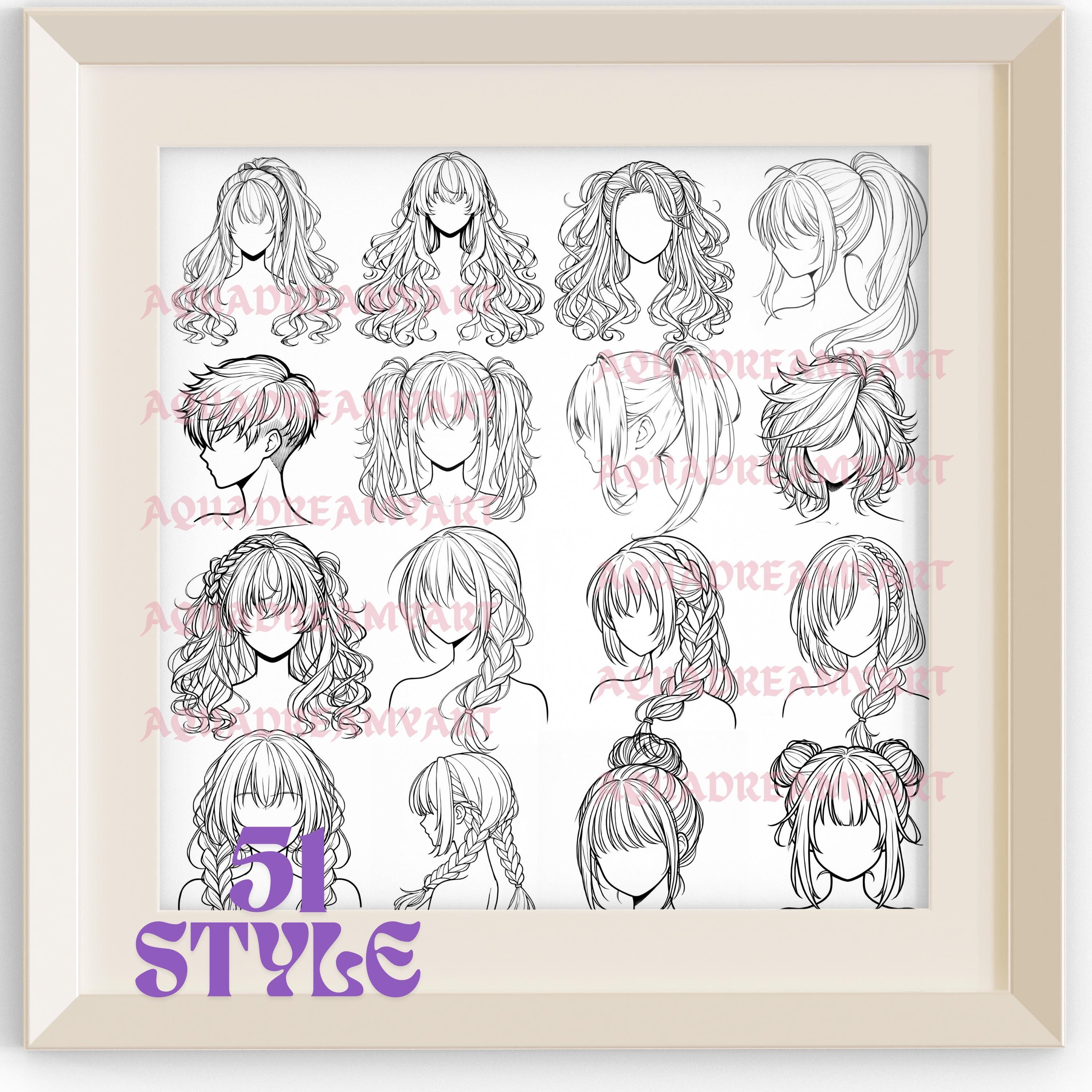 Procreate Hair Stamps Anime Hair Clipart Procreate Female Hair Design ...