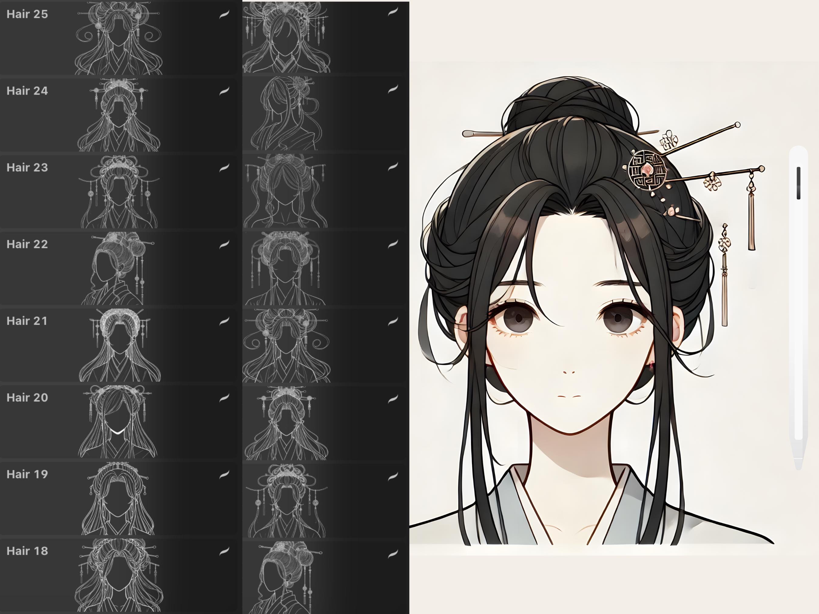 Procreate Hair Female Ancient Chinese Hair Style Traditional Hair ...