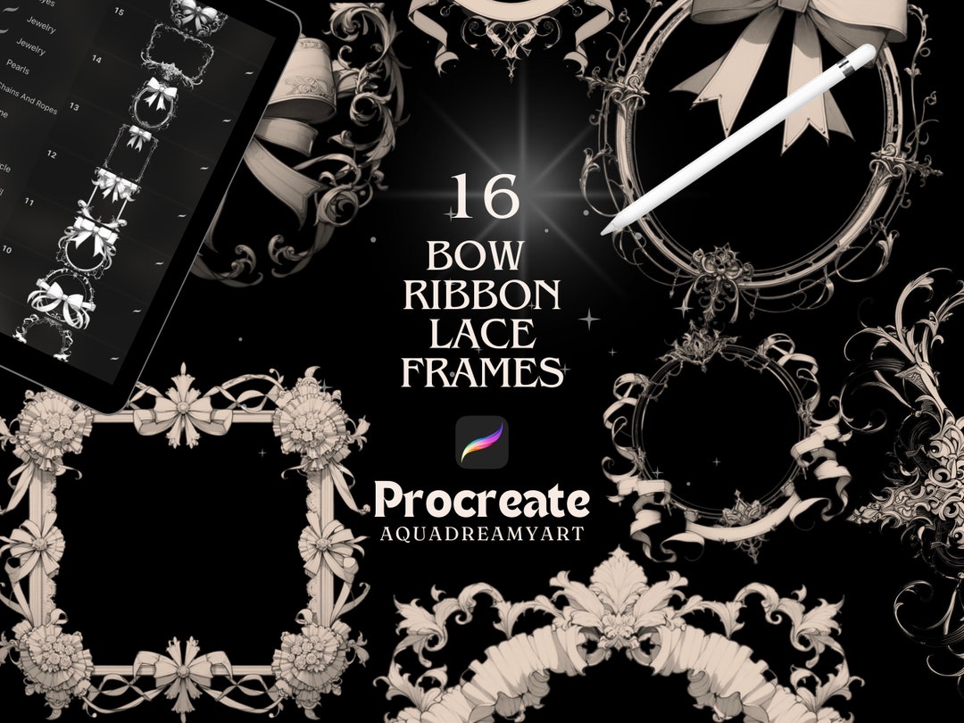 Procreate Bow Frame Stamp Procreate Border Bow Ribbon Rococo Frame ...