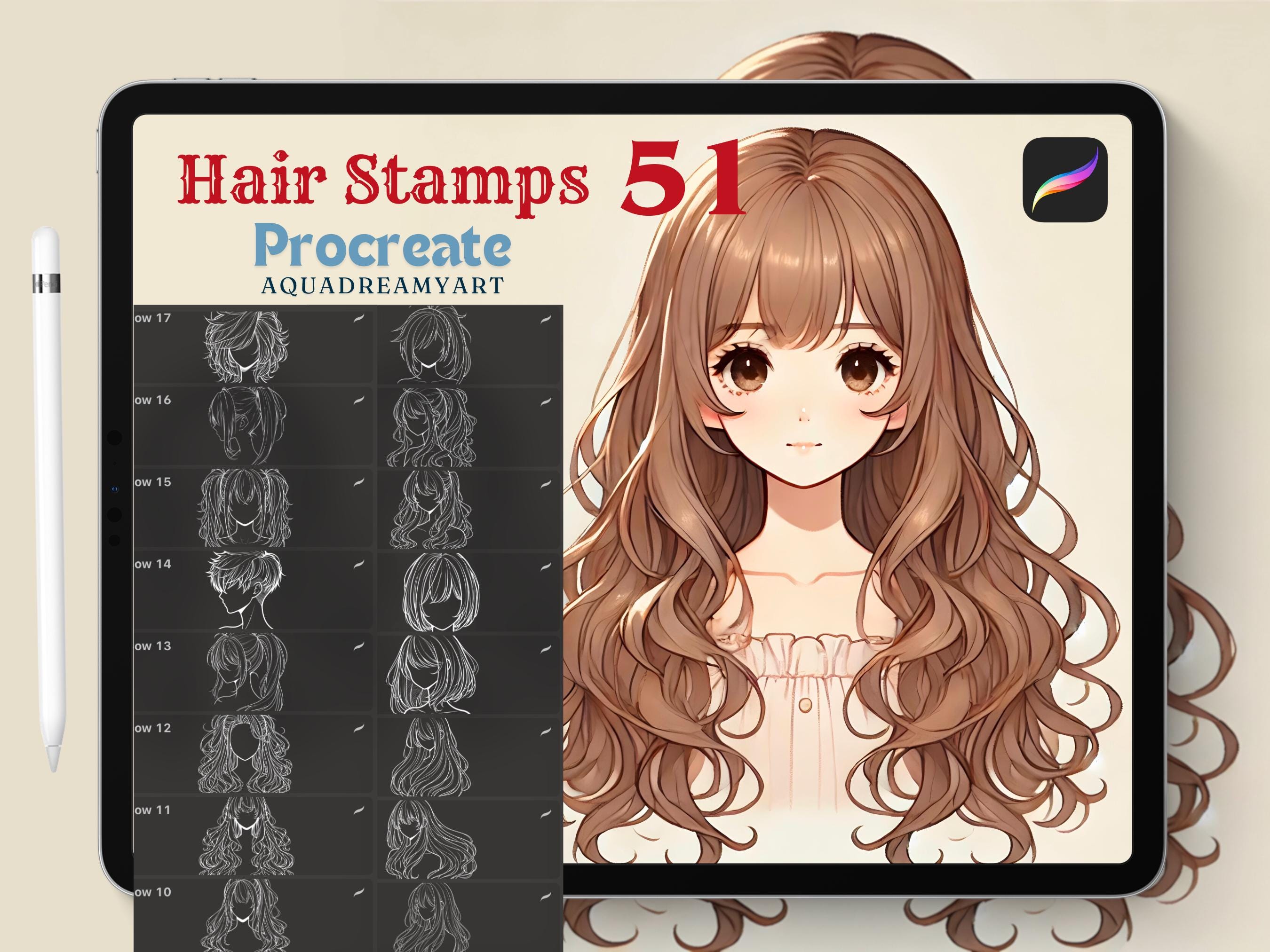 Procreate Hair Stamps Anime Hair Clipart Procreate Female Hair Design ...