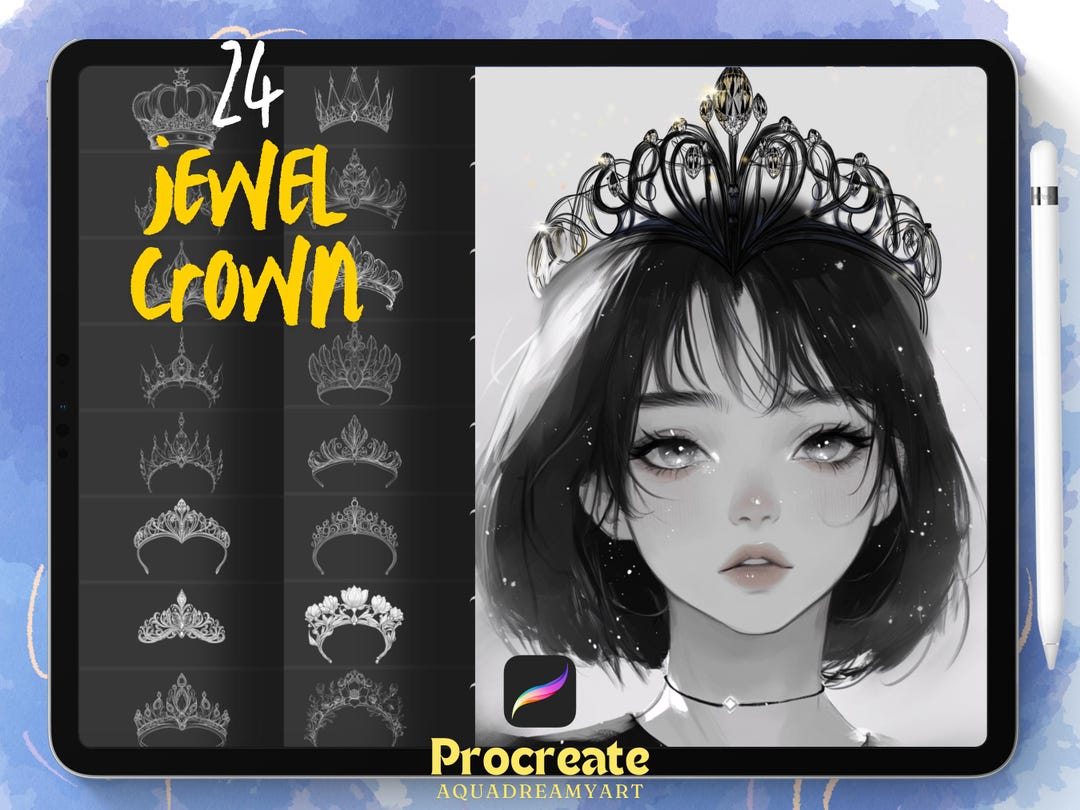 Procreate Jewel Crown Stamps Procreate Baroque Tiara Feather Fairy Gemstone Crown Procreate ...