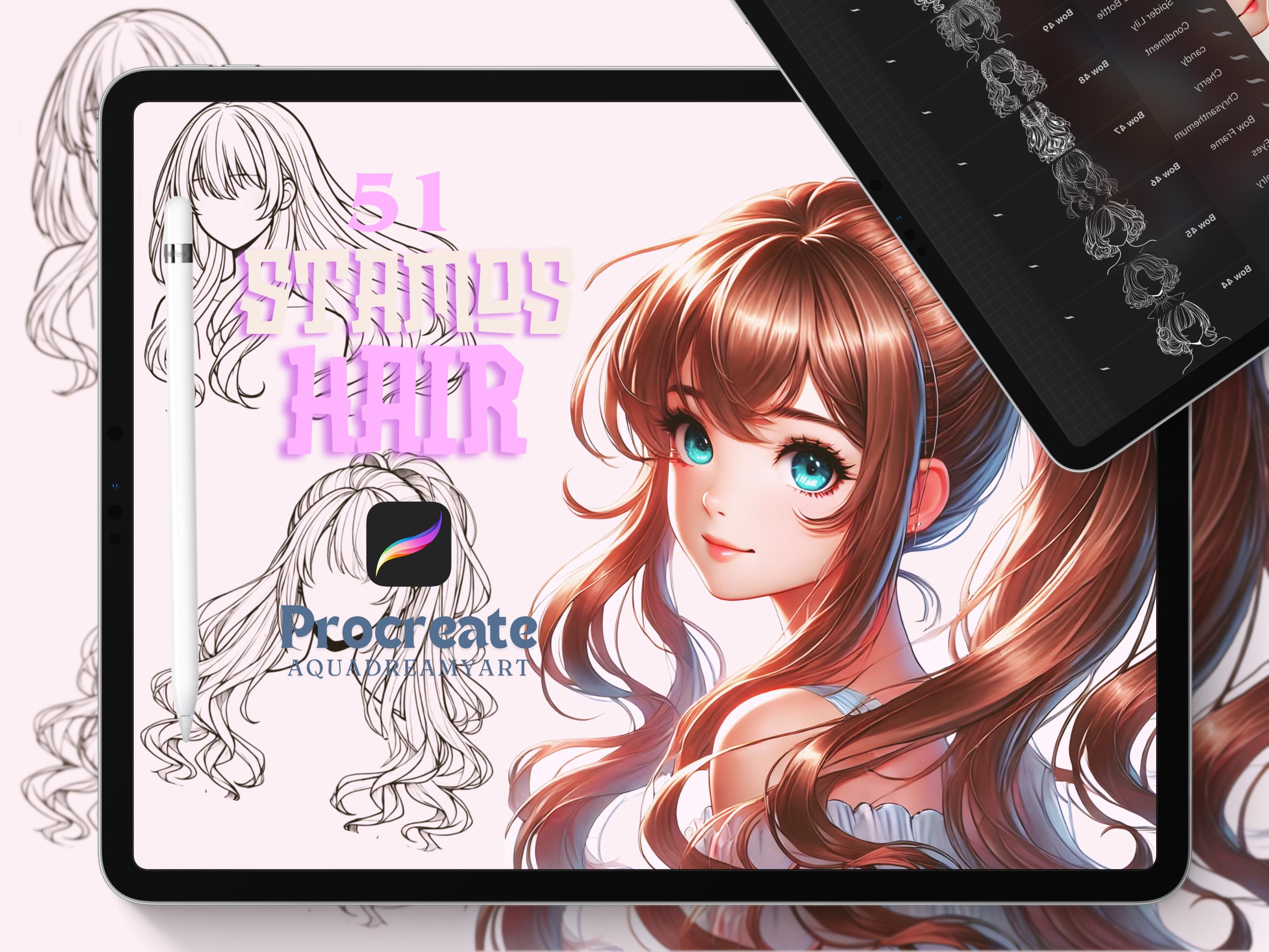 Procreate Hair Stamps Anime Hair Clipart Procreate Female Hair Design ...