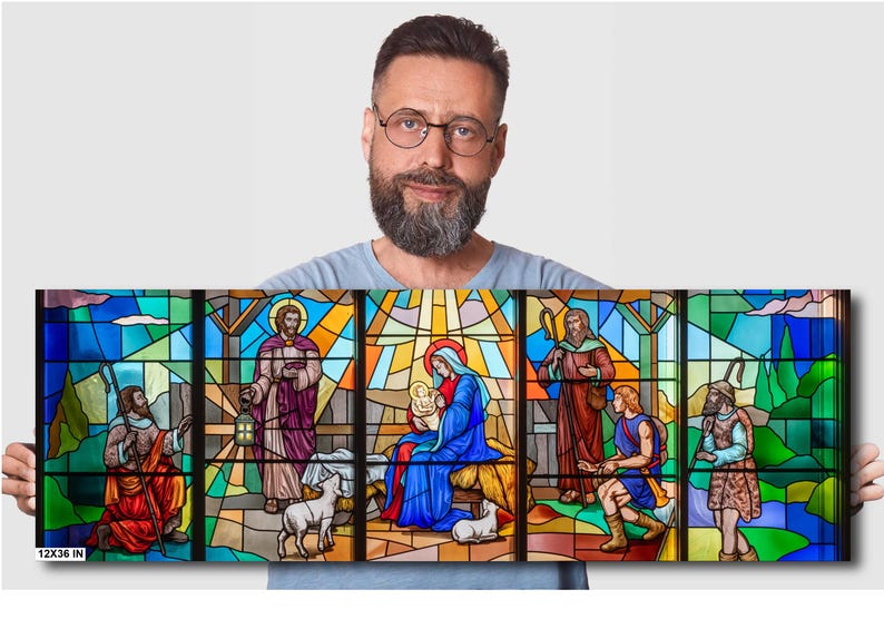 Nativity Scene, Stained Glass, Angels and Shepherds. - Etsy
