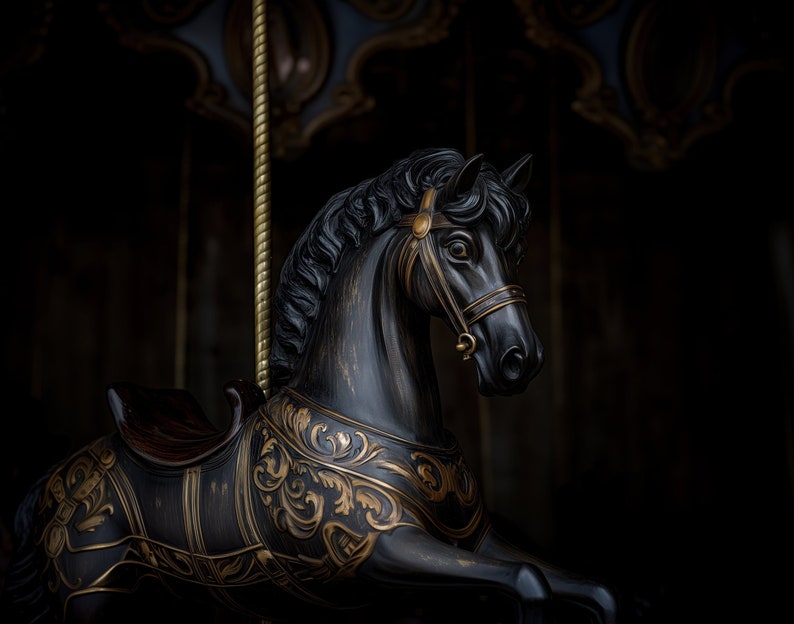 Antique Wooden Carousel Horse Art Print - Etsy