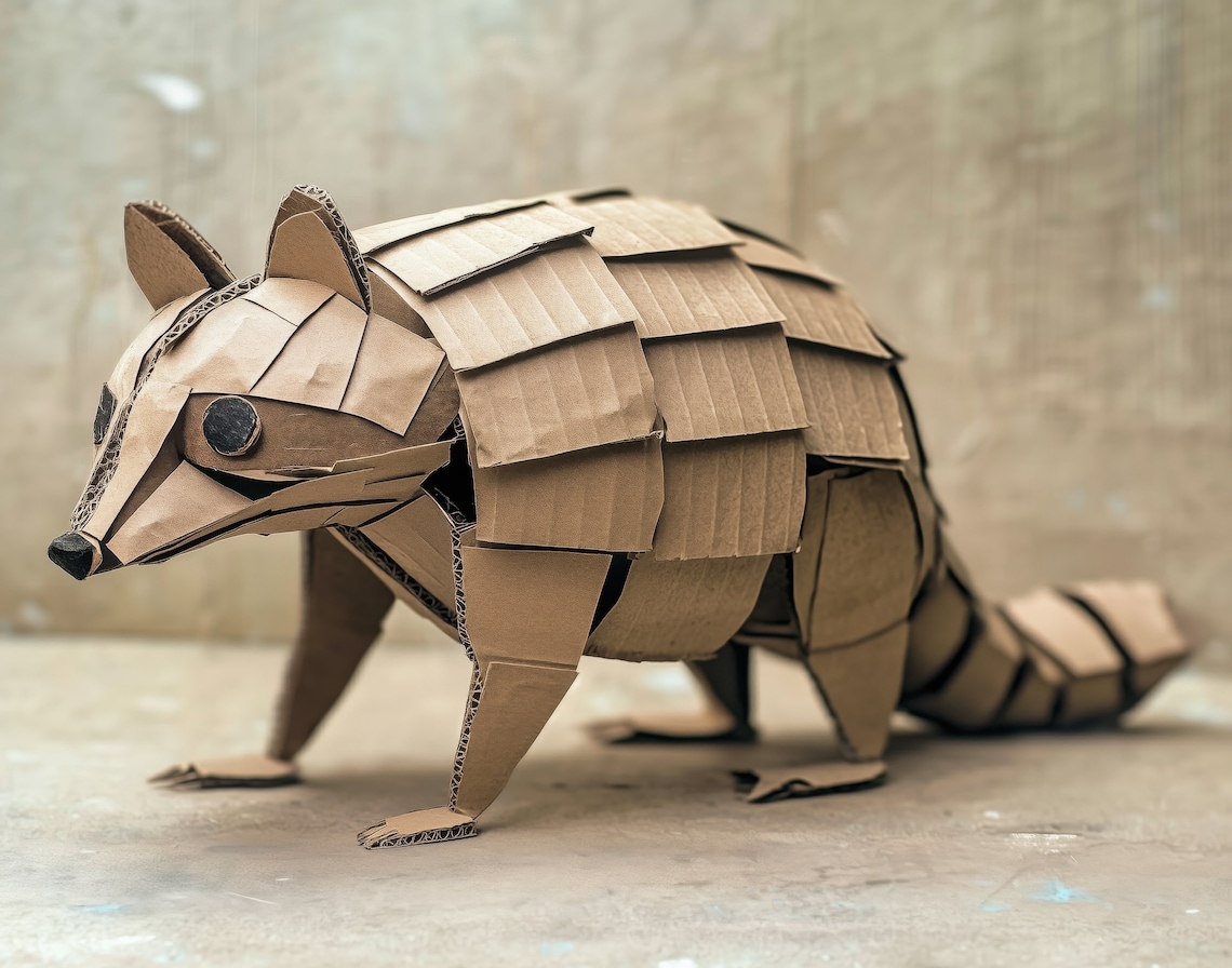 Cardboard Papercraft Raccoon Art Print - Etsy