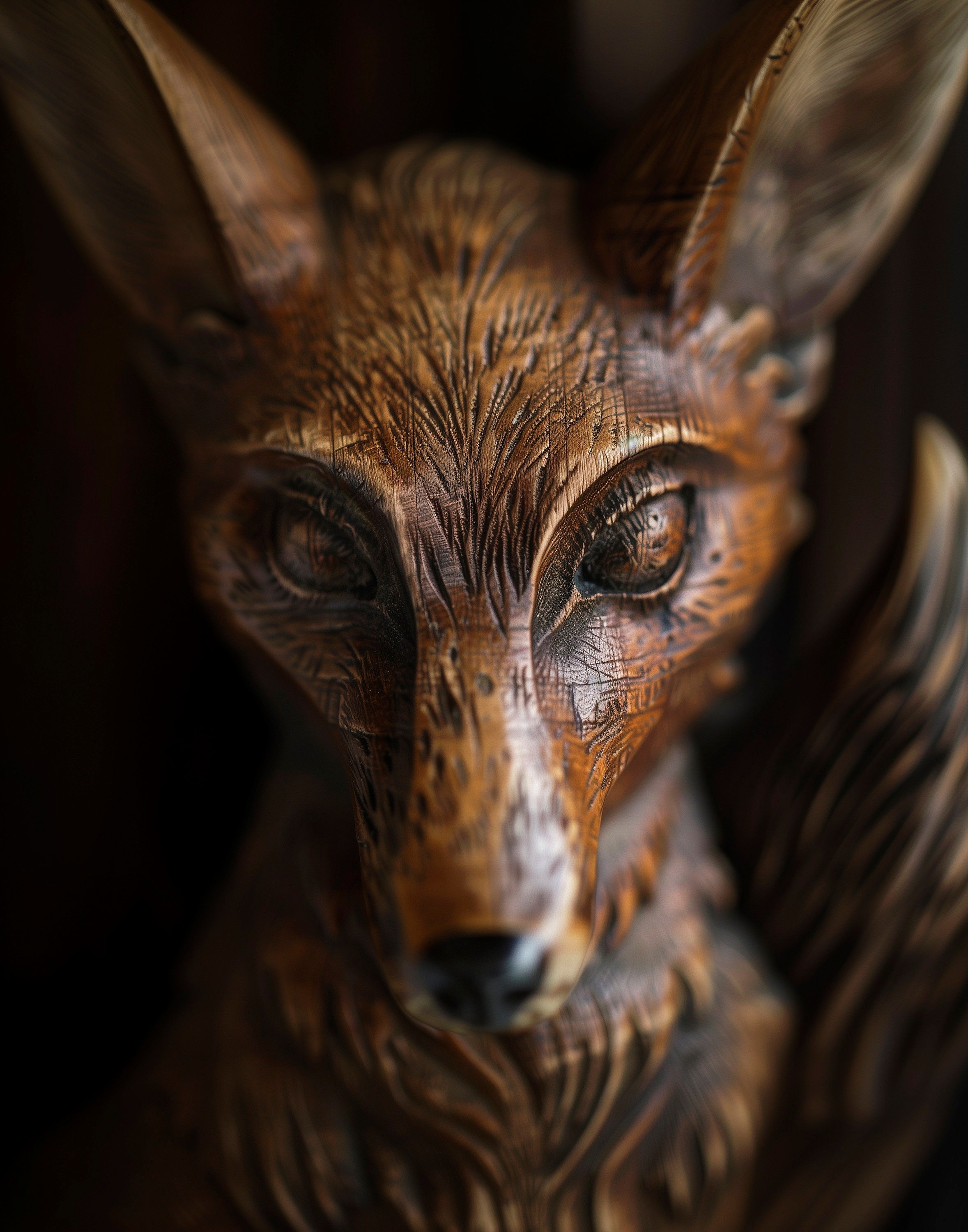 Carved Wooden Fox Art Print - Etsy