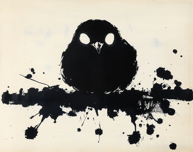 Stark Japanese Sumi-e Ink Painting Bird Art Print - Etsy