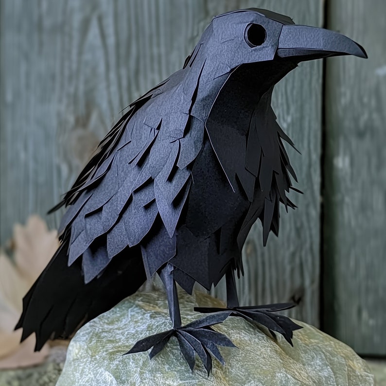 Cardboard Papercraft Raven Corvid Art Print - Etsy