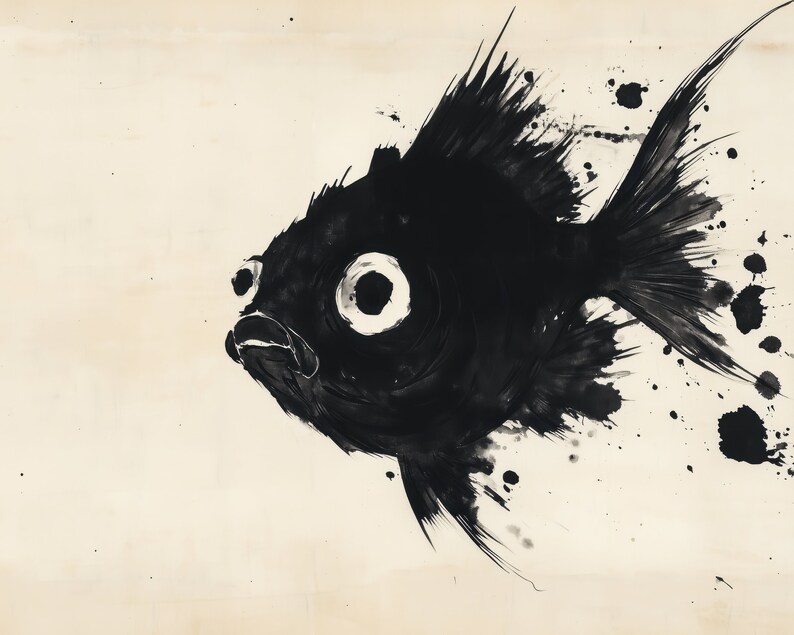 Stark Japanese Sumi-e Ink Painting Fish Art Print - Etsy