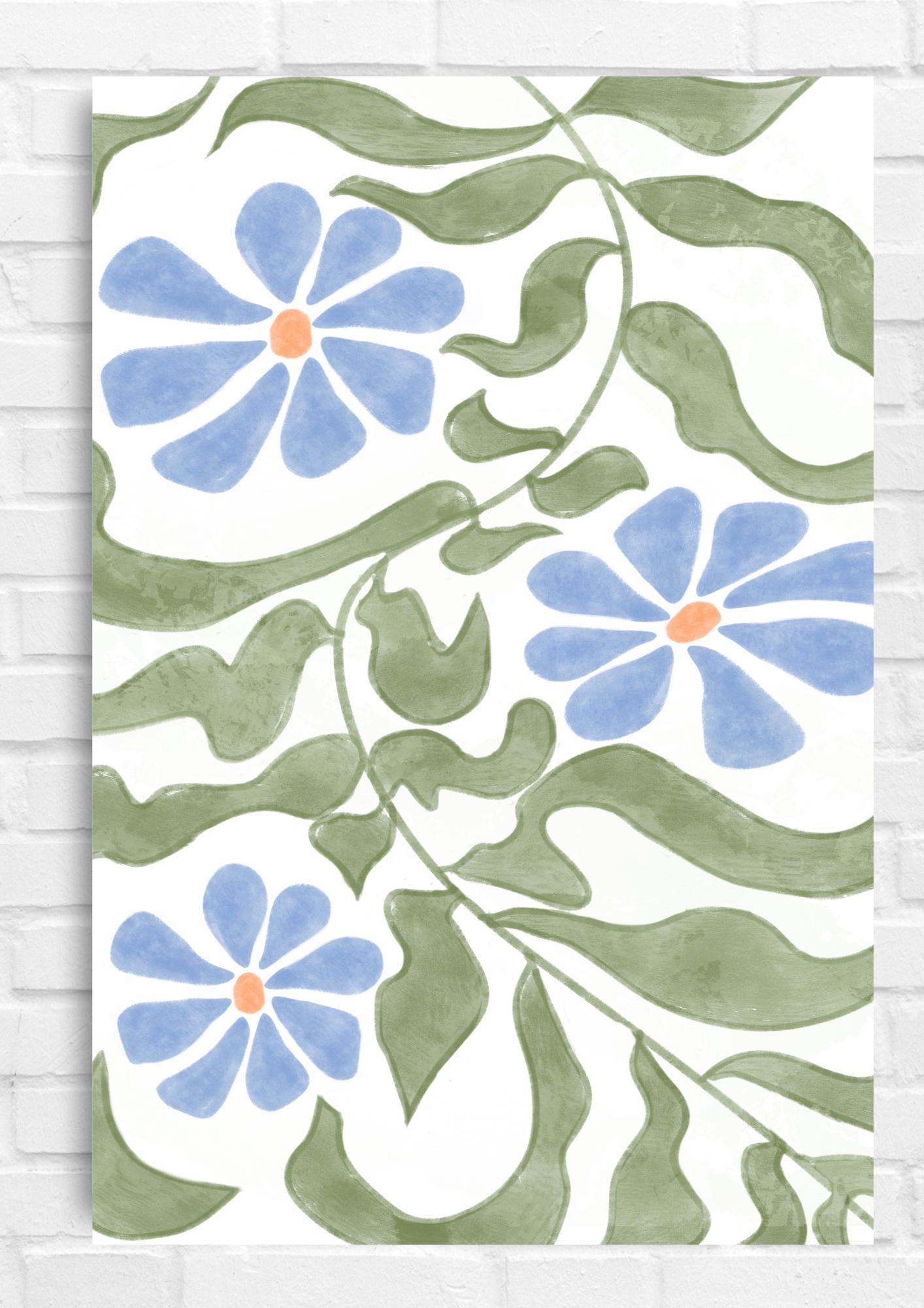 Minimalist Blue Floral - Digital Print - Etsy