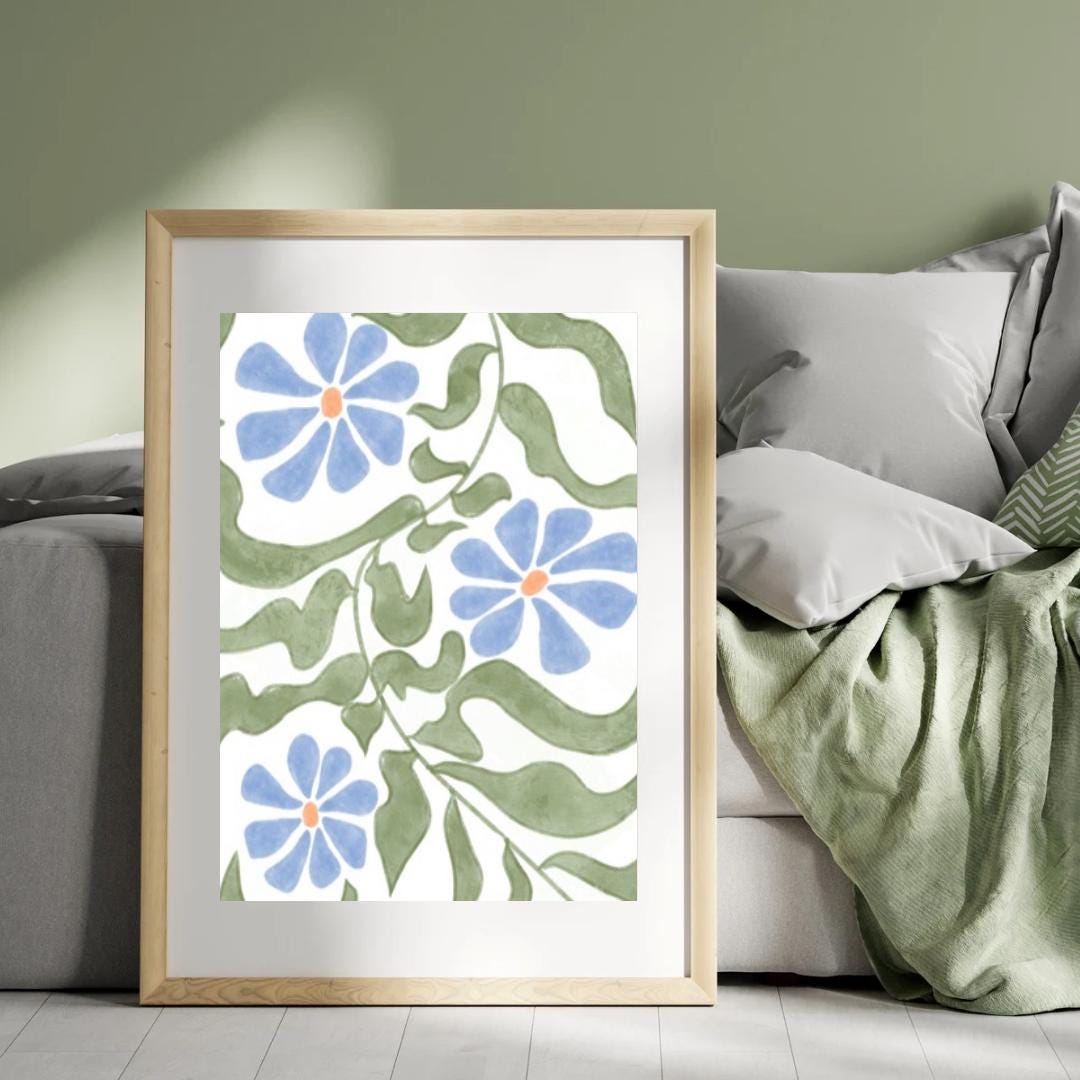 Minimalist Blue Floral - Digital Print - Etsy