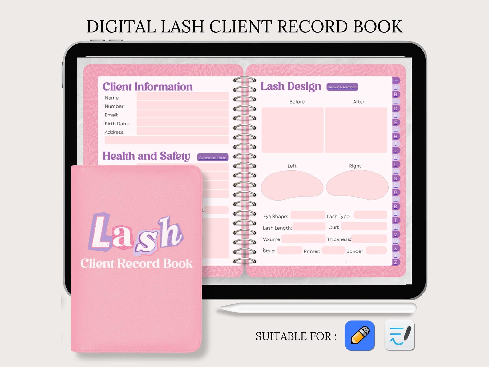 Lash Tech Client Record Book Eyelash Extension Forms Lash Tech Planner ...