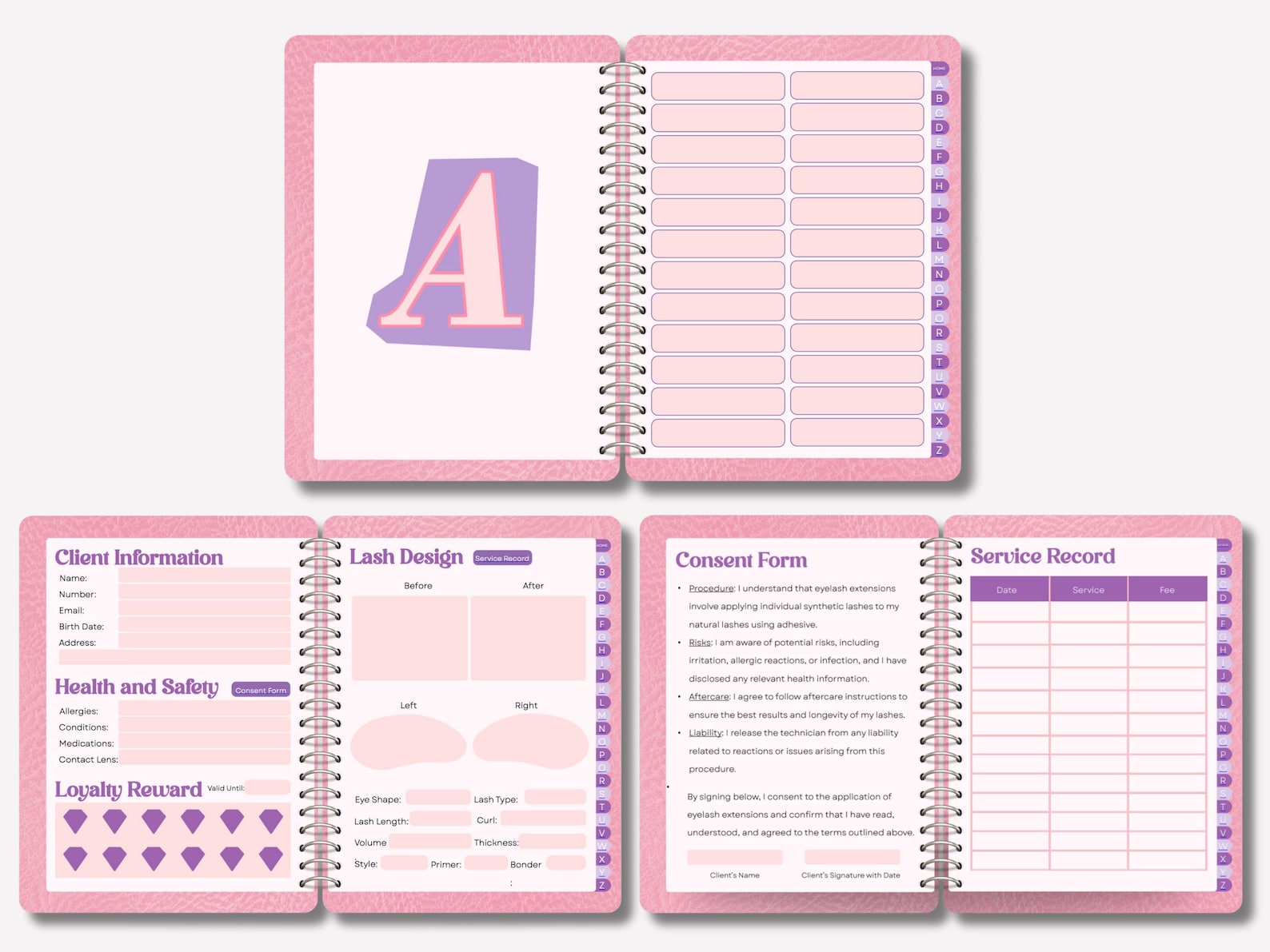 Lash Tech Client Record Book Eyelash Extension Forms Lash Tech Planner ...