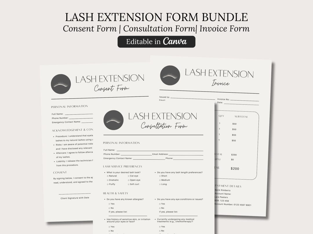 Lash Consent Form Minimalist Lash Tech Forms Lash Tech Acuity Lash ...