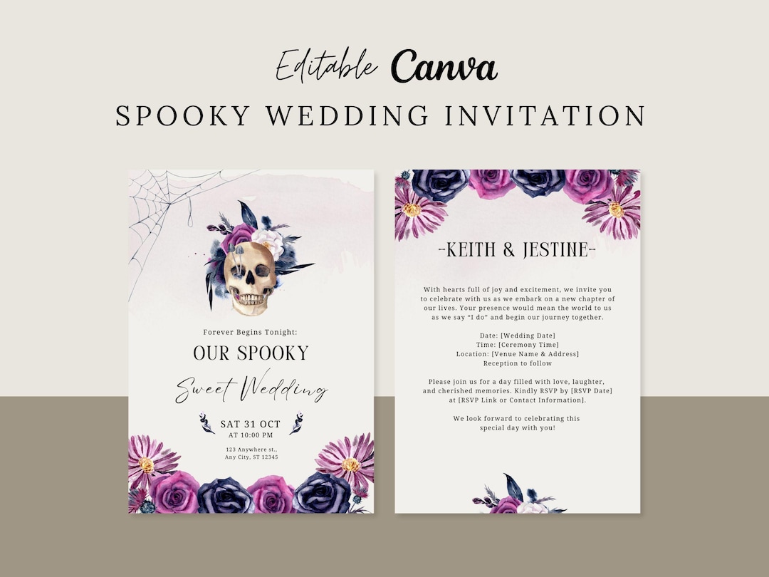 Spooky Wedding Invitation Card Halloween Wedding Invitation Template ...