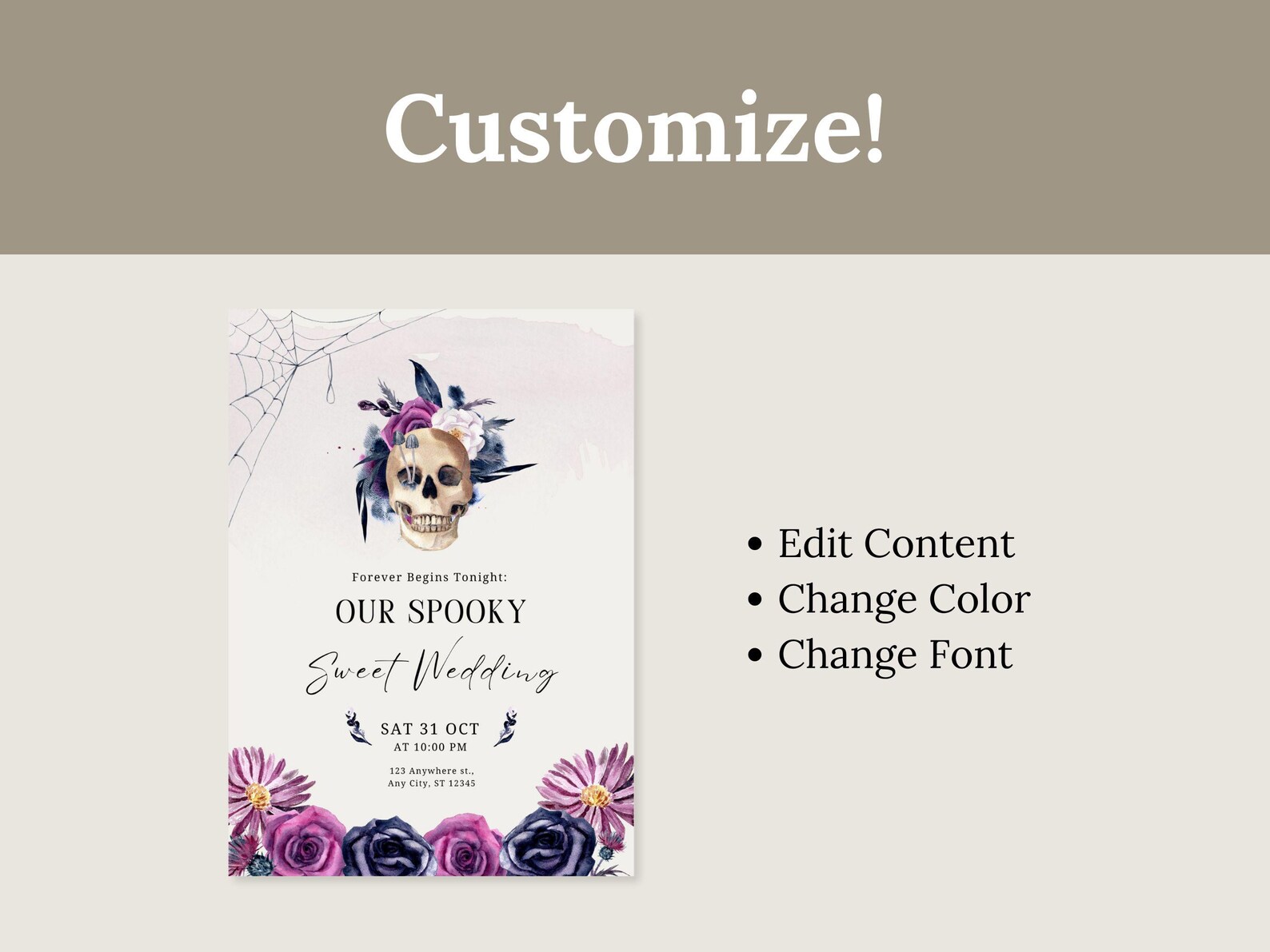 Spooky Wedding Invitation Card Halloween Wedding Invitation Template ...